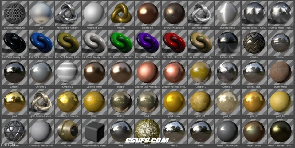 200个C4D默认渲染器金属材质合集 CINEMA4D metal - CGUFO