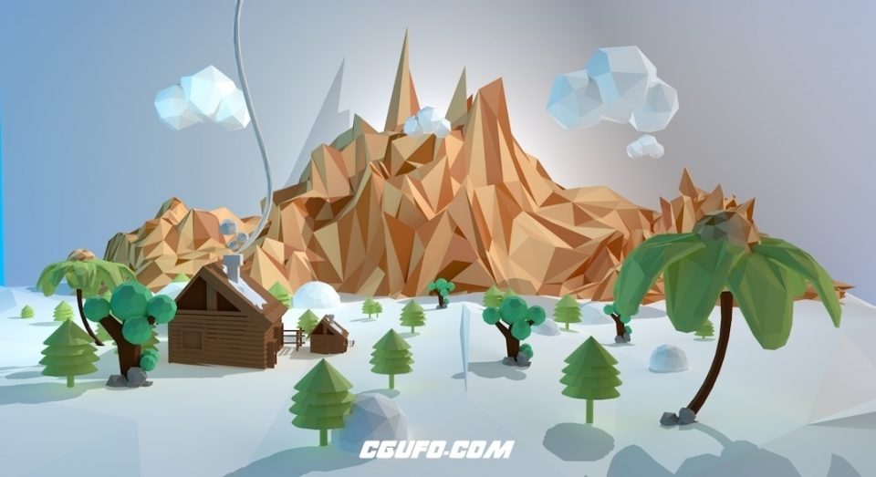 C4D低面多边形景观场景 - CGUFO