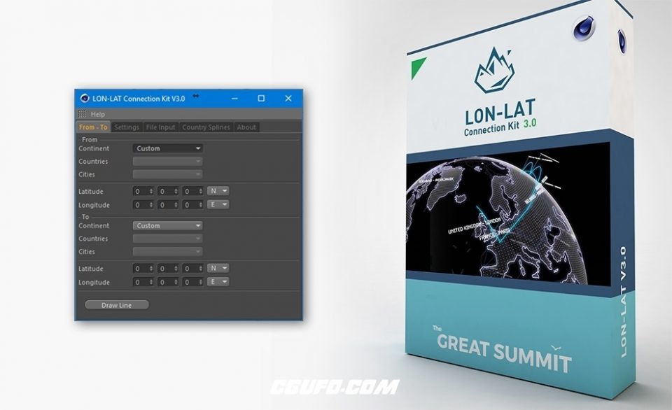 C4D地球地点连线插件 TGS Lon-Lat Connection Kit V3.0 For Cinema 4D R16-R19 - CGUFO