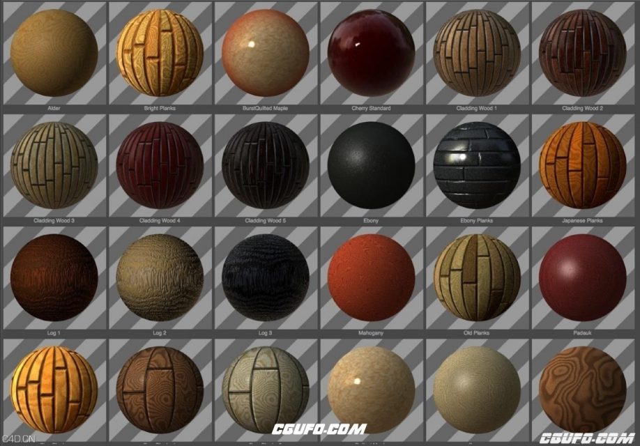 340个C4D材质贴图预设包-石头砖块玻璃钢铁金属塑料布料皮革木纹发光 - CGUFO