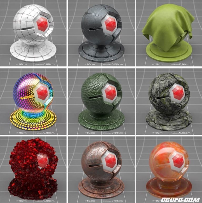 9个C4D Redshift材质预设 Redshift C4D Material Pack 3 Sampler - CGUFO