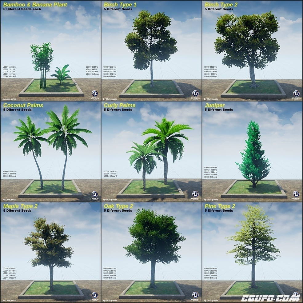 100多个UE4游戏树木模型 Trees Library - CGUFO