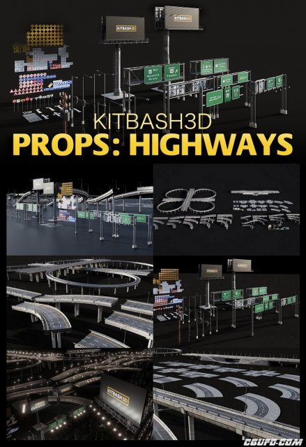 77个C4D/E3D道路及标牌模型合集 Kitbash3d – Props: Highways - CGUFO