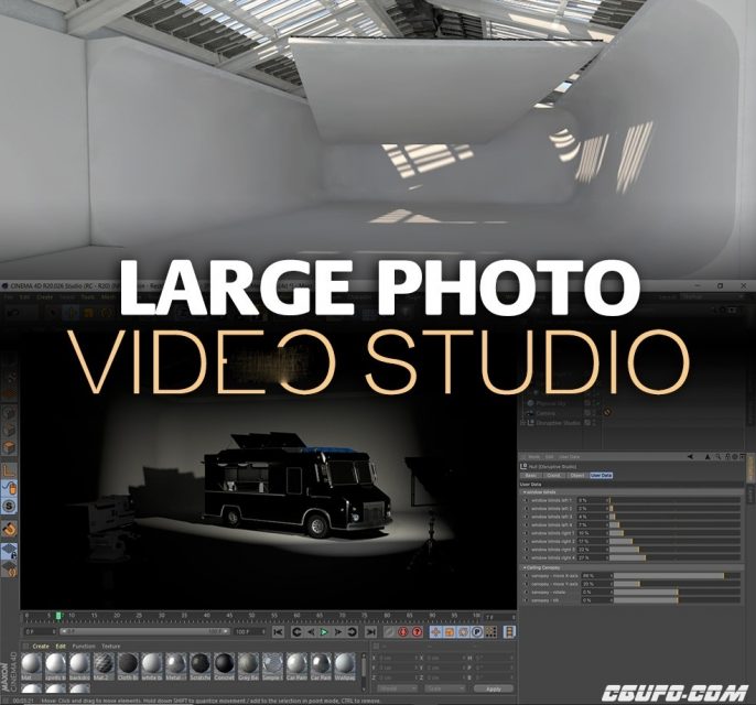 C4D室内摄影棚环境灯光模型预设 Cinema 4D 3D Model Large Photo Video Studio - CGUFO